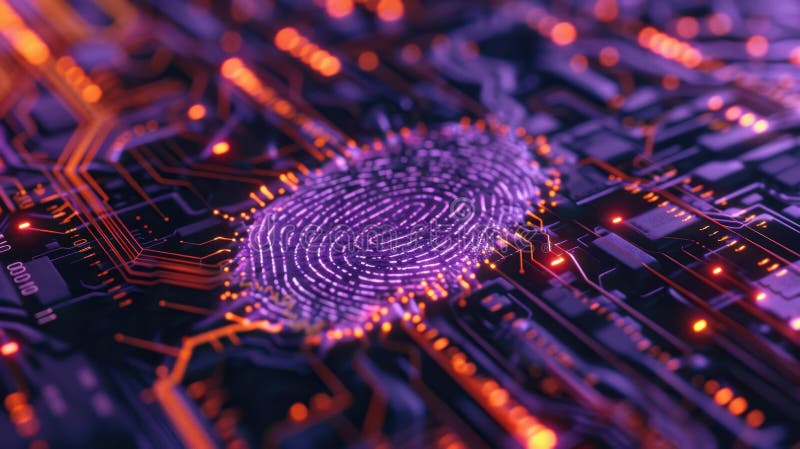 The Digital Fingerprint Circuit.AI Generated Image Stock Image - Image of orange, chip: 379891077