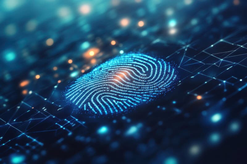 Digital Fingerprint on Futuristic Network Background with Blue ...