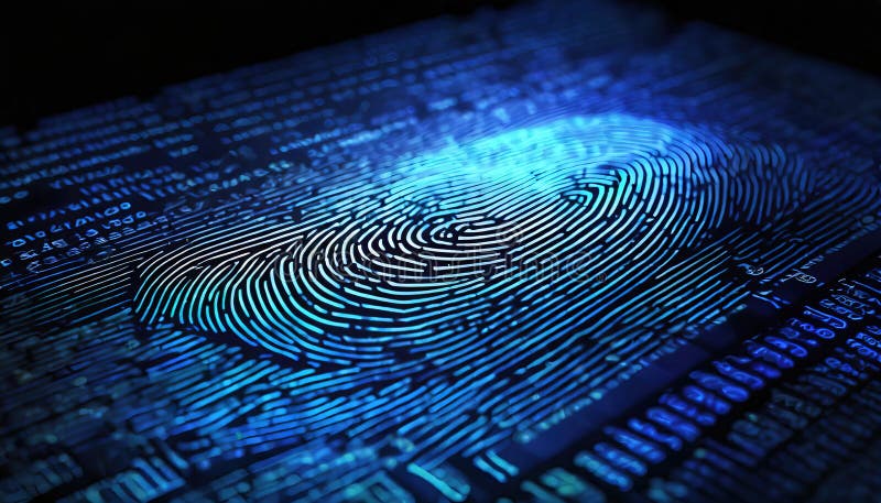 A Digital Fingerprint Highlighted in Blue on a Screen Representing ...