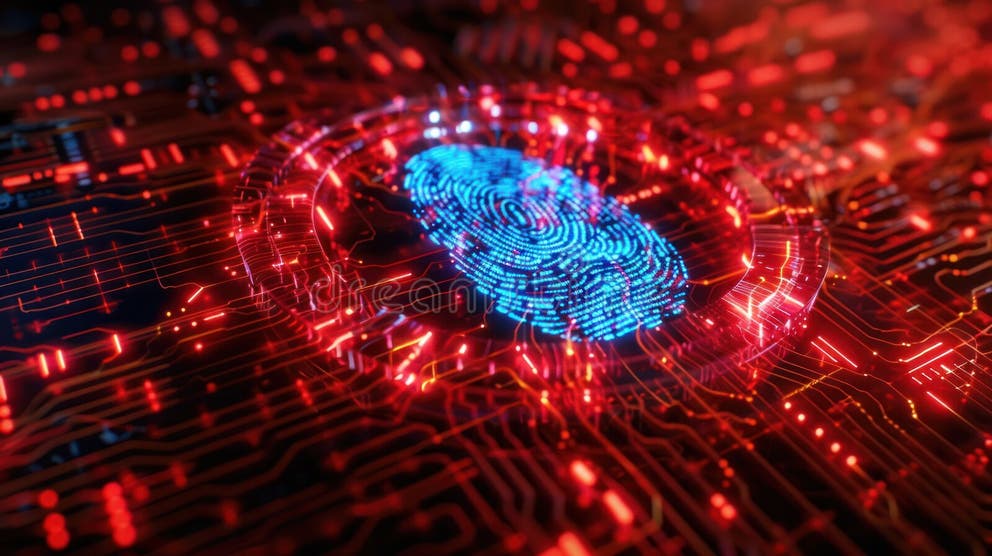 Digital Fingerprint on an Illuminated Circuit Board Representing ...