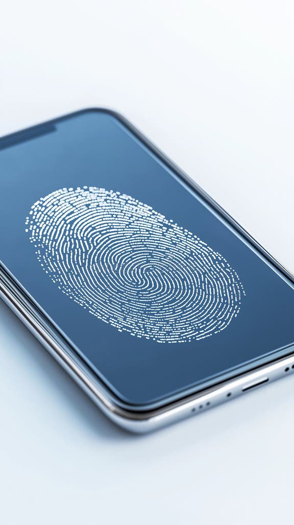 Digital Fingerprint Illuminating Smartphone Display, Representing ...