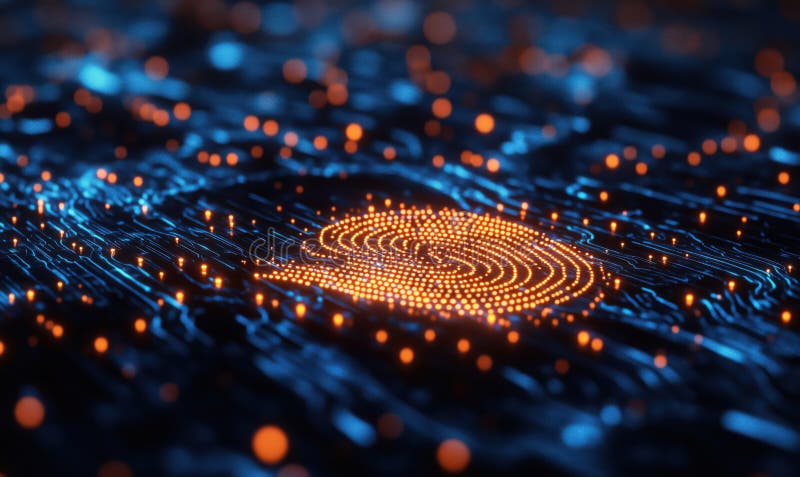 Digital Fingerprint Representation on Circuit Board with Glowing Orange ...