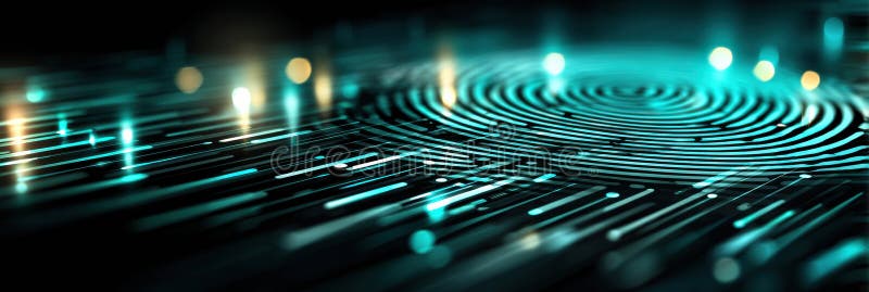 Digital Fingerprint Scan on Abstract Tech Screen with Glowing Effects ...