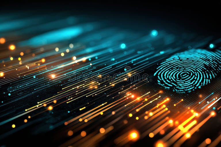 Digital Fingerprint Scan on an Abstract Tech Screen with Glowing ...