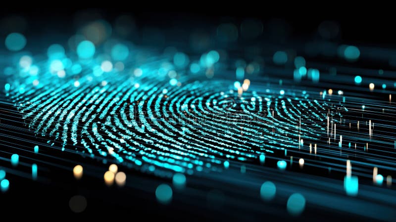 Digital Fingerprint Scan on Abstract Tech Screen with Glowing Effects ...