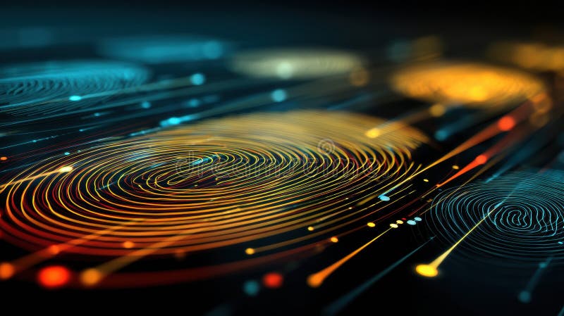 Digital Fingerprint Scan on an Abstract Tech Screen with Glowing ...