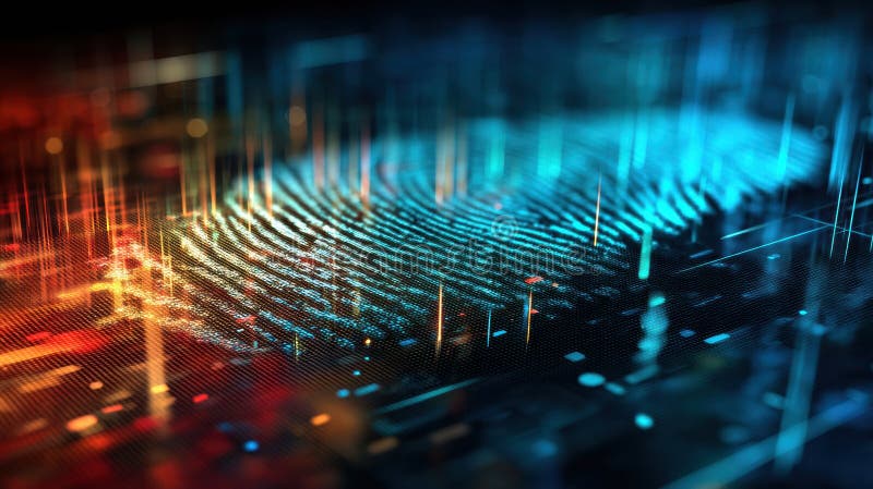Digital Fingerprint Scan on Abstract Technology Screen with Soft ...