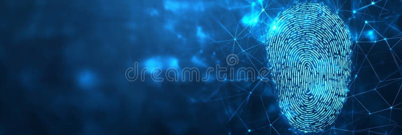 Digital Fingerprint Scan on Blue Tech Background. Biometric Security ...