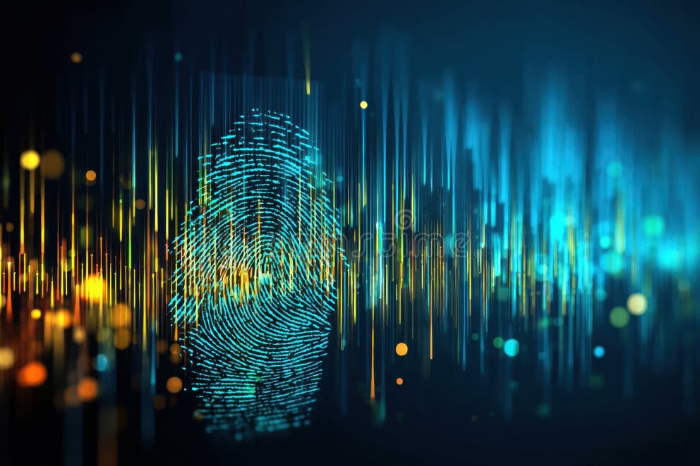 Digital Fingerprint Scan Displayed on an Abstract Tech Screen with Soft ...