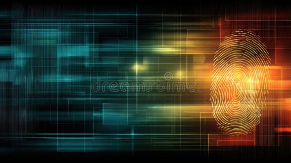 Digital Fingerprint Scan Displayed on an Abstract Technological ...