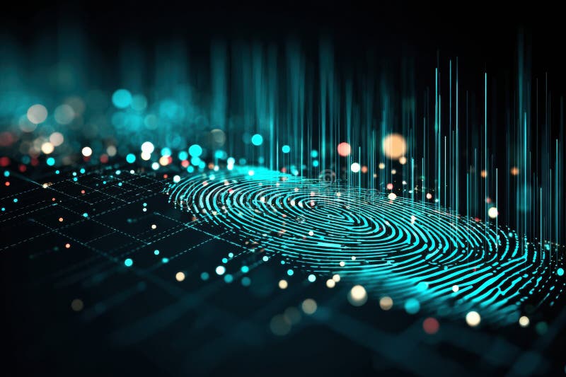 Digital Fingerprint Scan Displayed on Abstract Technology Screen with ...
