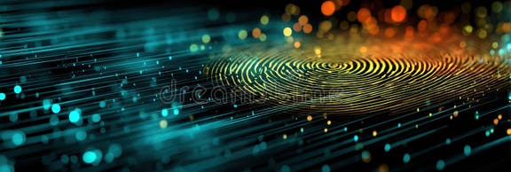 Digital Fingerprint Scan Displayed on an Abstract Technology Screen ...