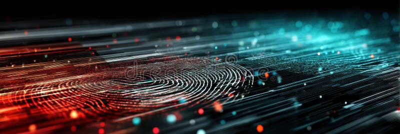Digital Fingerprint Scan Displayed on an Abstract Technology Screen ...