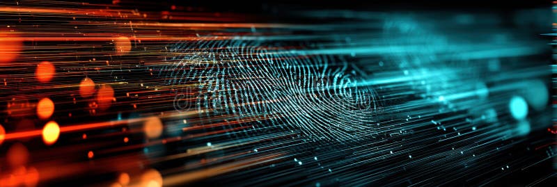 Digital Fingerprint Scan Displayed on an Abstract Technology Screen ...