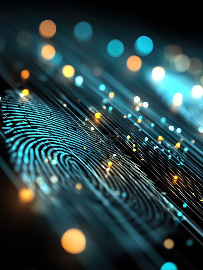 Digital Fingerprint Scan Displayed on an Abstract Technology Screen ...