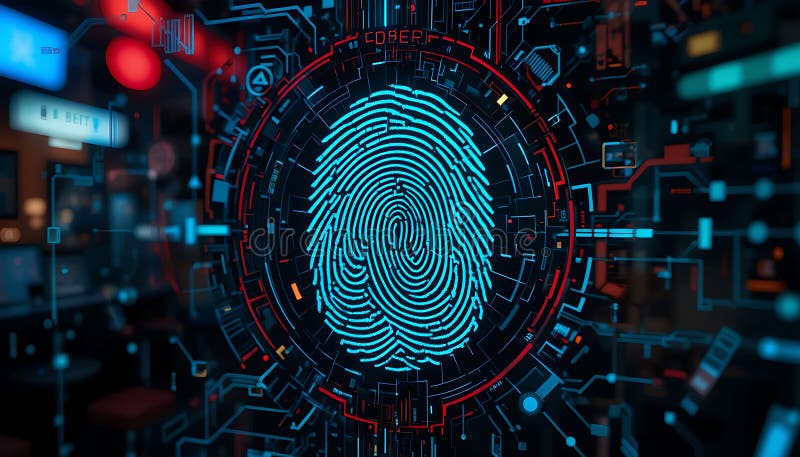 Digital Fingerprint Scan in a Futuristic Technology Interface with ...