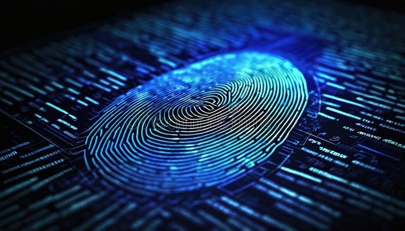 A Digital Fingerprint Scan Glows with Cybernetic Blue, High-tech ...