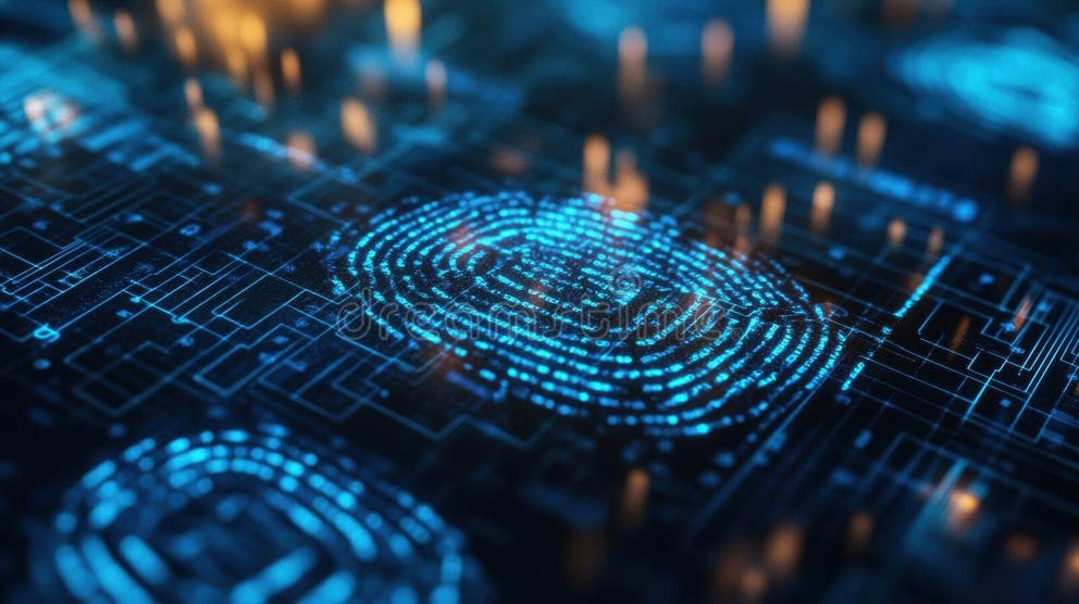 Digital Fingerprint Scan Shows Data Security and Protection with Futuristic Technology Theme ...