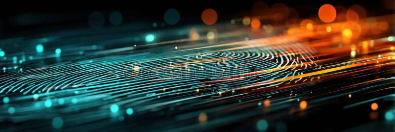 Digital Fingerprint Scan on a Tech Screen with Glowing Effects Creating ...