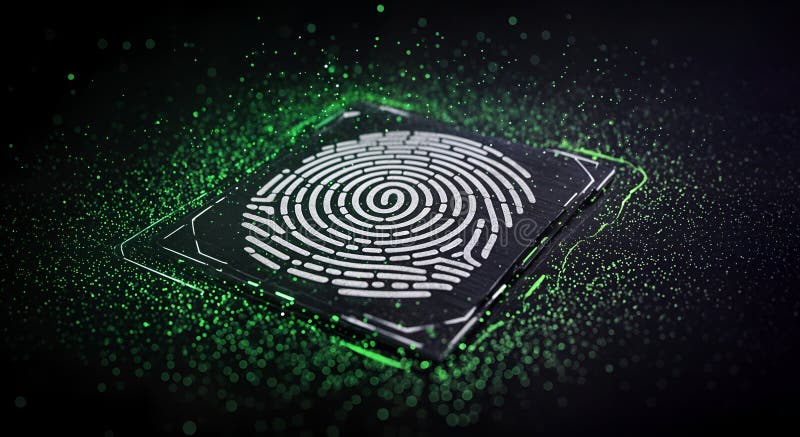 Digital Fingerprint Scan Technology Abstract Futuristic Security System Data Dark Glow Green ...