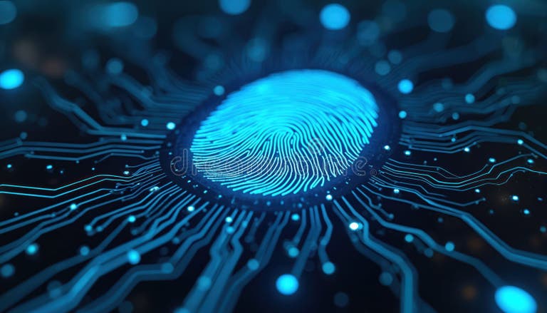 Digital Fingerprint Scanner for Biometric Identity, Data Protection. Security Concept Shows ...
