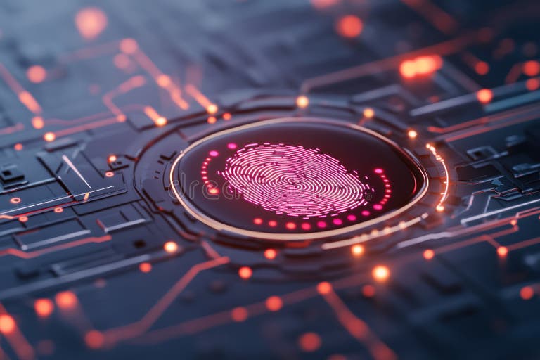 Digital Fingerprint Scanner with Vibrant Circuitry Design and Glowing ...