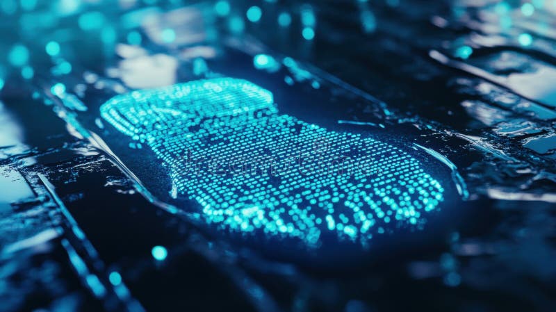 Digital Fingerprint Security Technology with Glowing Blue Lights on a ...