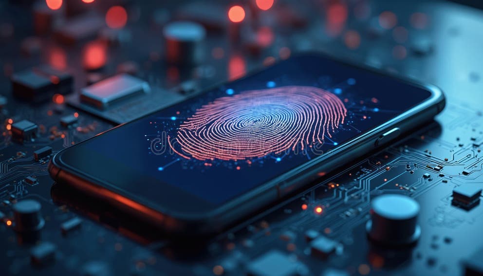 Digital Fingerprint on Smartphone Screen. Biometric Identification ...