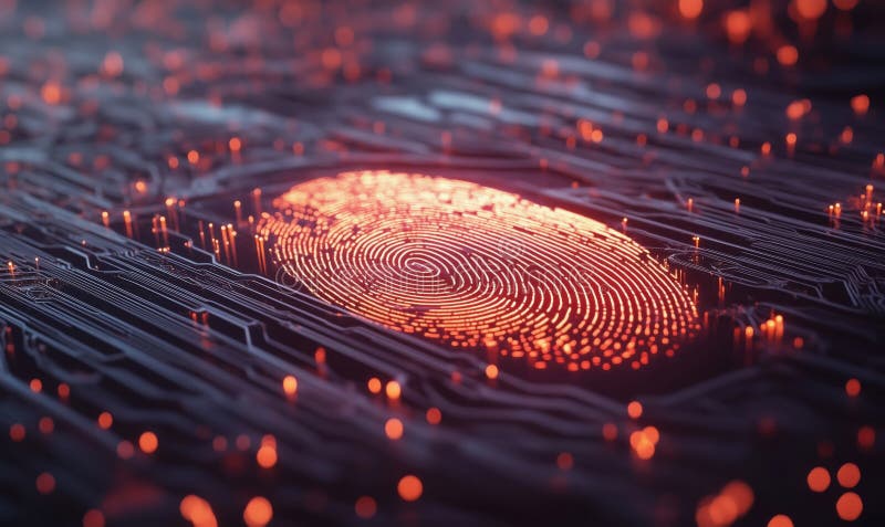 Futuristic Digital Fingerprint Glowing Circuit Board Cyber Security ...