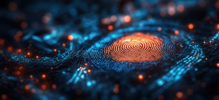 Digital Fingerprint Technology with Glowing Patterns and Data Visualization Elements Stock Photo ...