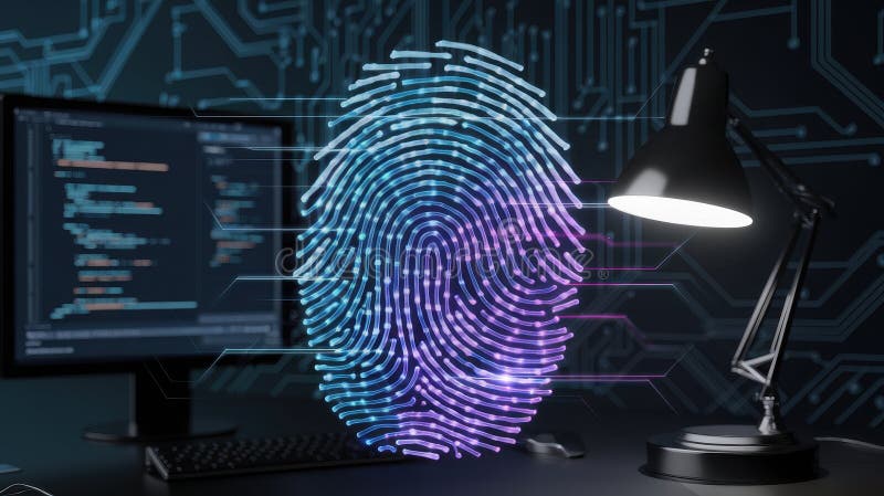 Digital Fingerprint Technology Represented on a Computer Screen with ...