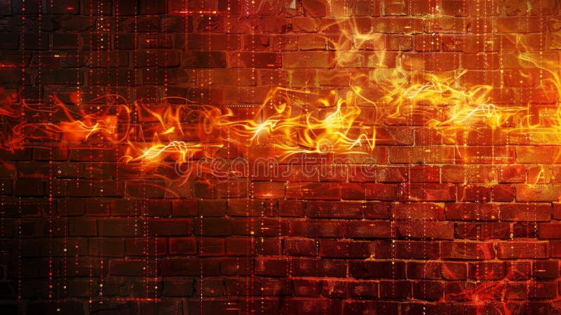 Digital Firewall As a Flaming Brick Wall Stock Image - Image of glowing ...