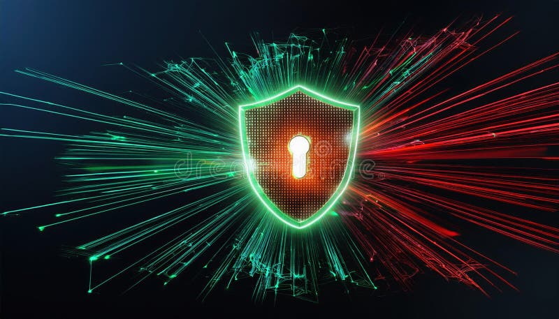 Digital Firewall Breach Visualized As Glowing Shield with Vibrant Green ...