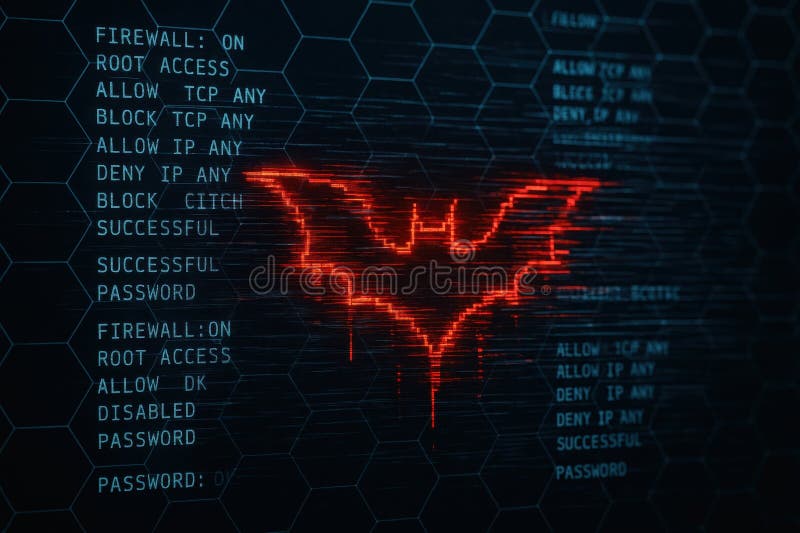 Digital Firewall Wall with Glowing Hexagons and Security Code. Red ...