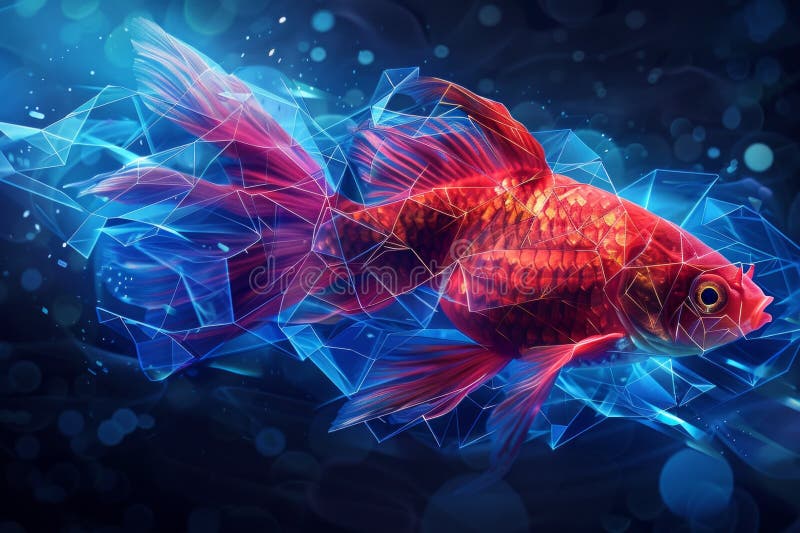 Digital Fish of Glowing 3d Triangular Polygons Stock Photo - Image of ...