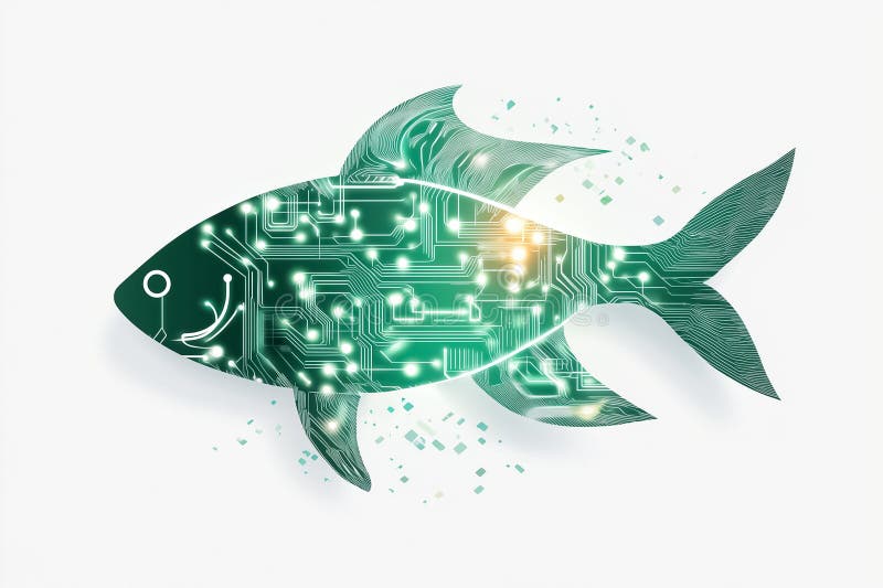 Digital Fish Swims Forward Featuring Intricate Circuitry Patterns. the ...
