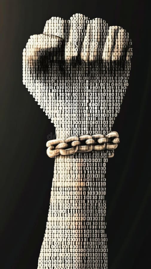 A Digital Fist Bound by Chains Symbolizes the Struggle for Freedom in ...