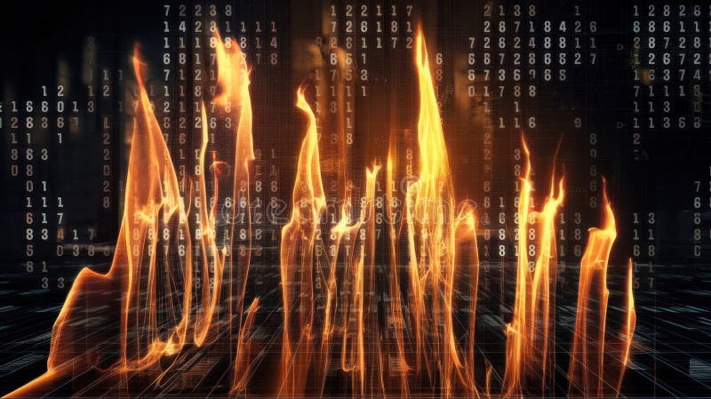 Digital Flames with Binary Code Background, Blending Technology and ...