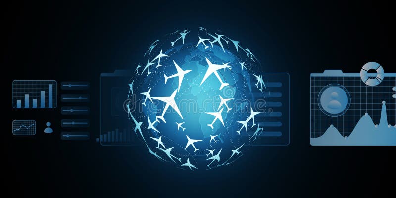 Digital Flight Booking Concept with Global Map and Data Interface. 3D ...