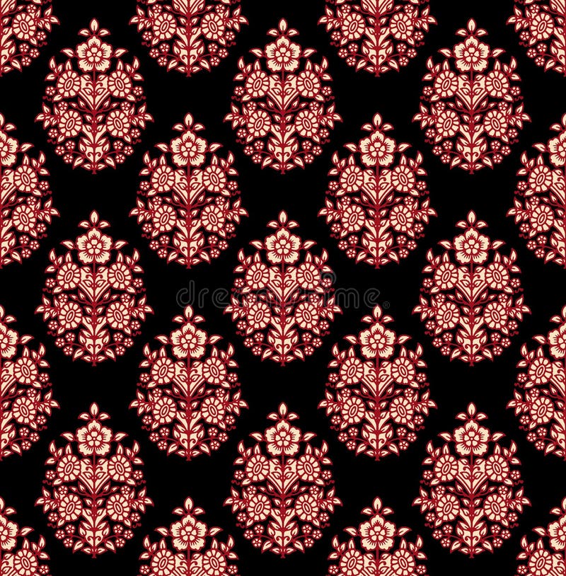 Digital Ajrakh Seamless Pattern Block Print Floral Batik Vector Stock ...