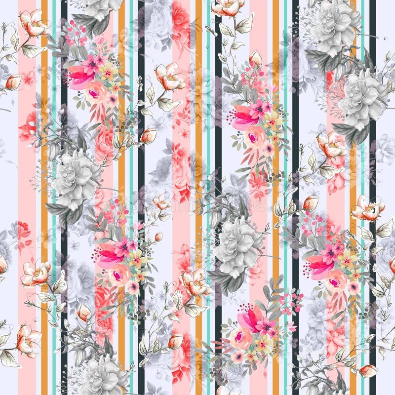 Digital Print Flower Pattern Design Stock Illustration - Illustration ...