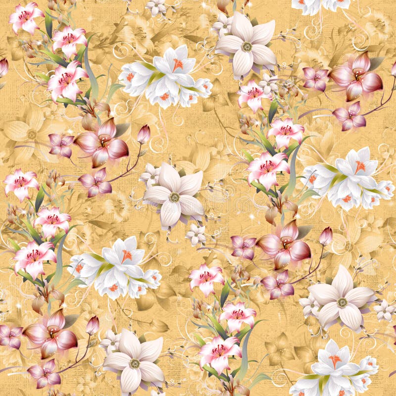 Digital Print Flower Pattern Design Stock Illustration - Illustration ...