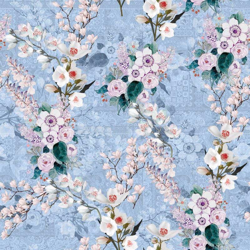 Digital Print Flower Pattern Design Stock Illustration - Illustration ...