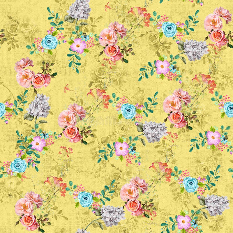 Digital Print Flower Pattern Design Stock Illustration - Illustration ...