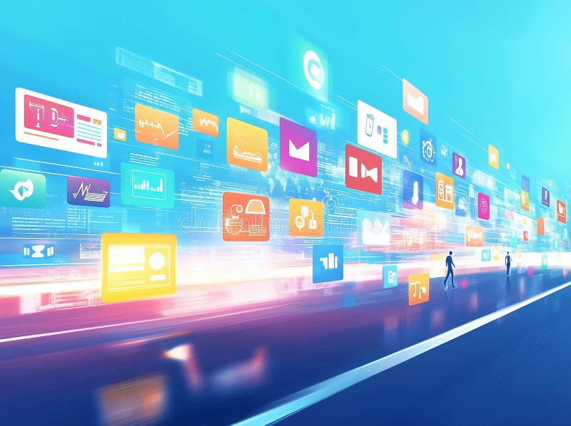 The Digital Flow of Data and Technology. Stock Illustration ...