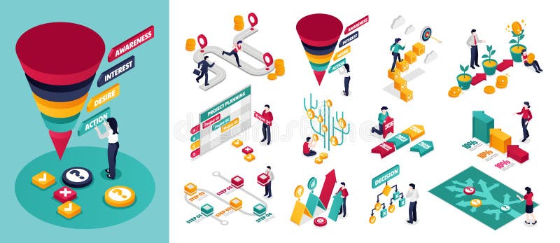 Isometric Digital Flowchart for Business Analytics and Development ...