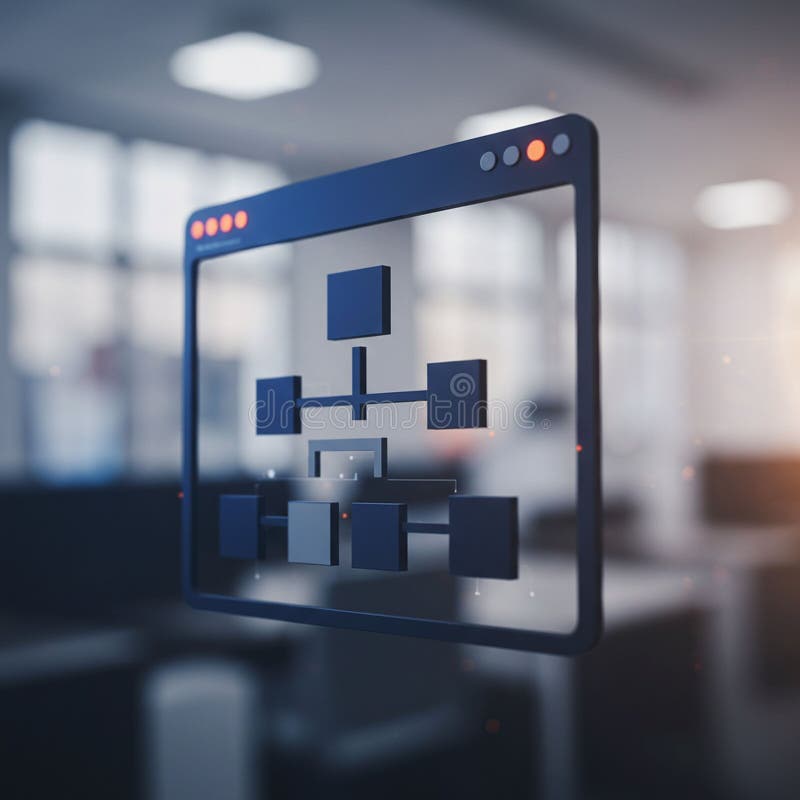 A Digital Flowchart Diagram Appears on a Computer Screen Interface, Floating Against Stock ...