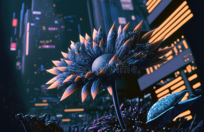 A Digital Flower in the Data World Stock Illustration - Illustration of ...