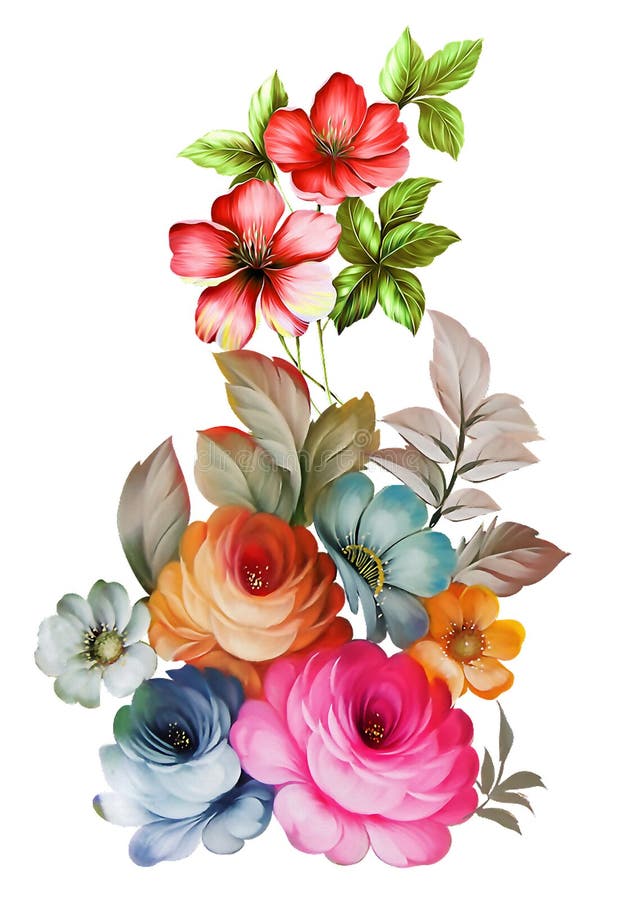 Digital Flower, Floral Beautiful Textile Flower Design Stock ...