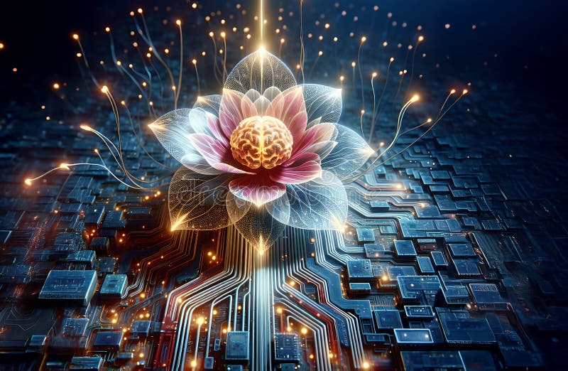 Digital Flower of Intelligence Stock Illustration - Illustration of neural, microchips: 356003621